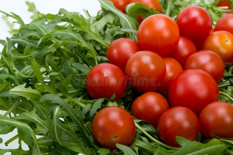 Ruccola Leaves and Cherry Tomatoes Stock Photo - Image of lettuce ...