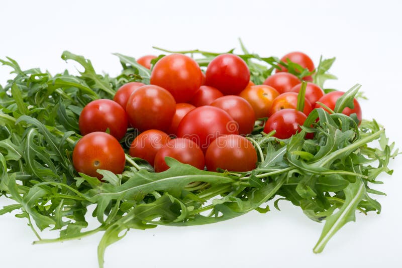 Ruccola Leaves and Cherry Tomatoes Stock Image - Image of natural ...