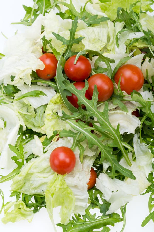 Ruccola, Lettuce Leaves and Cherry Tomatoes Stock Photo - Image of ...