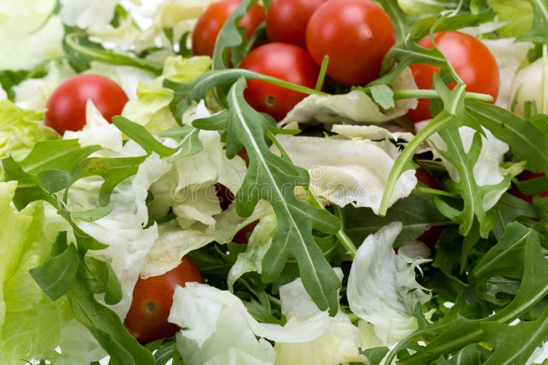 Ruccola, Lettuce Leaves and Cherry Tomatoes Stock Photo - Image of ...