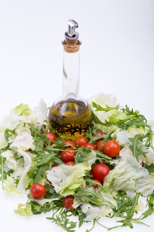 Ruccola, Lettuce, Tomatoes and Olive Oil with the Thyme Stock Image ...