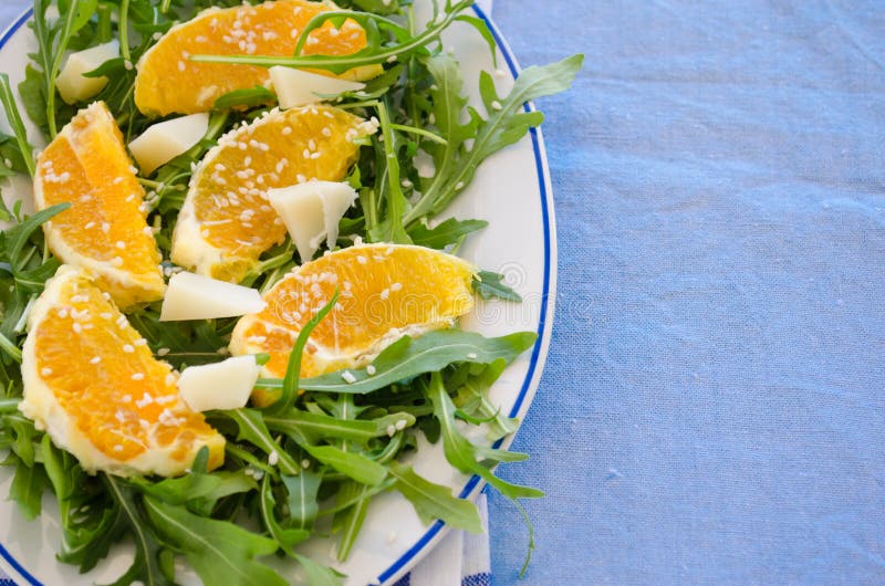 Ruccola Salad with Orange, Cheese, Sesame and Balsamic Stock Image ...