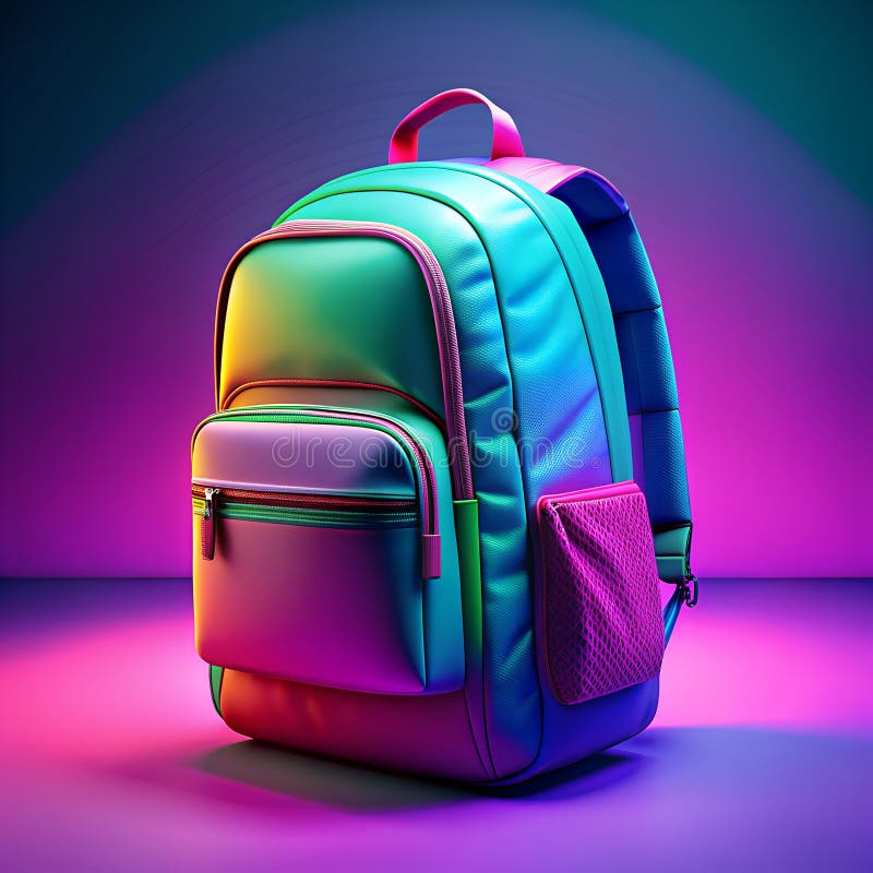 Fabric Backpack with Many Zips and Pockets Brightly Coloured Background ...