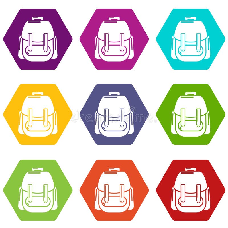 Rucksack Icons Set 9 Vector Stock Vector - Illustration of hiking ...