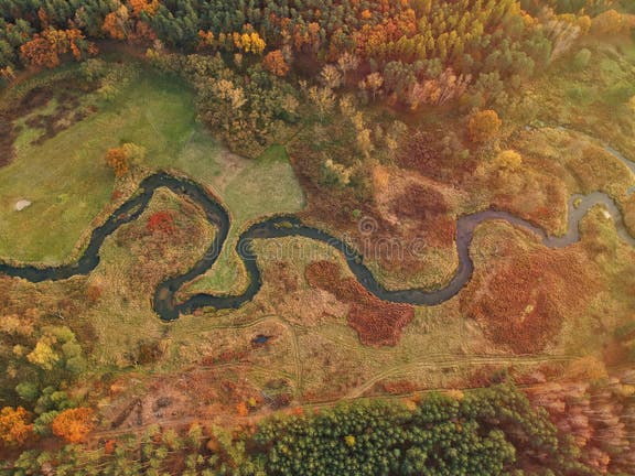 Ruda River in Poland. Top Down Stock Photo - Image of meander ...