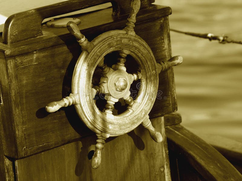 Pirates Ship Steering Wheel with Old Jolly Roger Stock Image - Image of ...