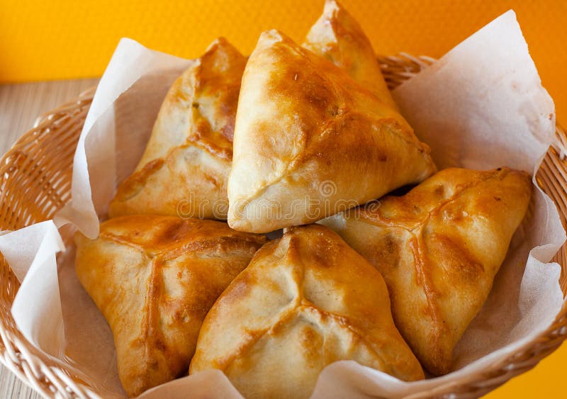Ruddy Triangular Pies with Meat Stock Photo - Image of orange, lunch ...