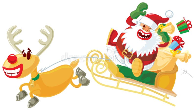 Rudolph and Santa on a Sleigh Stock Vector - Illustration of jump, bell ...