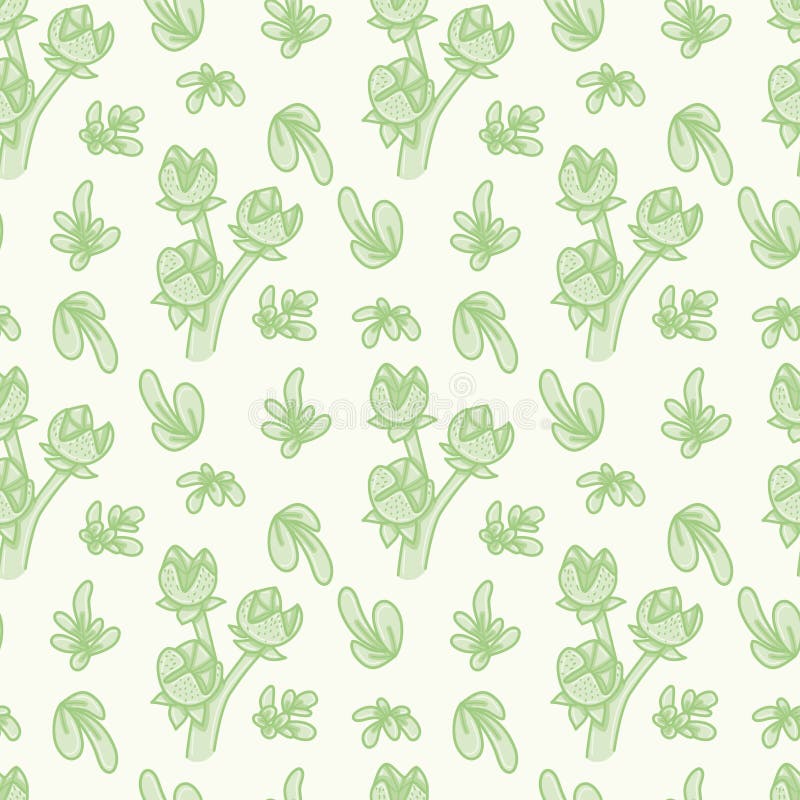 Rue Buds and Leaves Seamless Vector Pattern Stock Vector - Illustration ...
