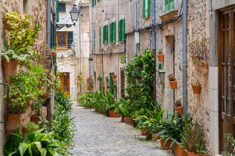 Rue fleurie image stock. Image du fleurs, nuages, course - 35005335