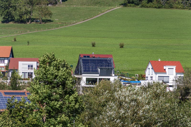 Rufal Viallage with Solar Panel on Rooftops Stock Photo - Image of cell ...
