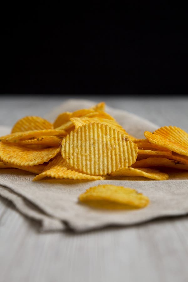 Ruffled Cheese Potato Chips, Side View Stock Photo - Image of view ...