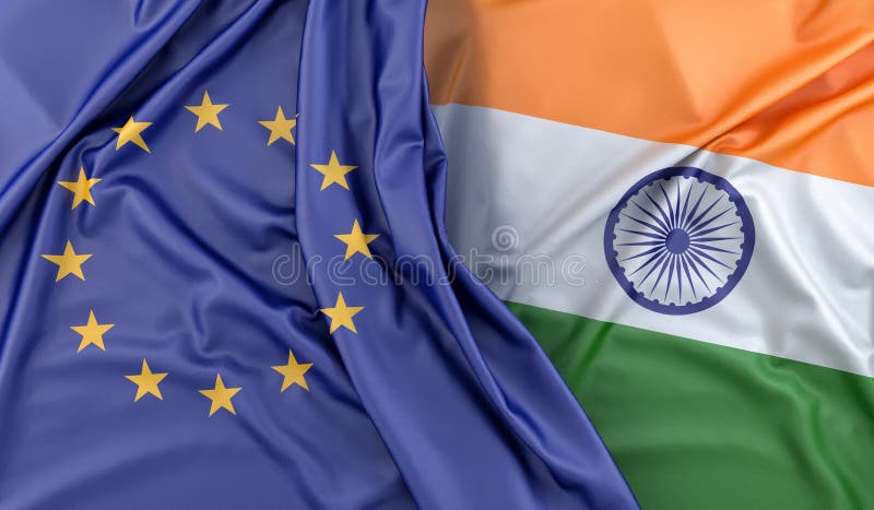 Ruffled Flags of European Union and India. 3D Rendering Stock ...