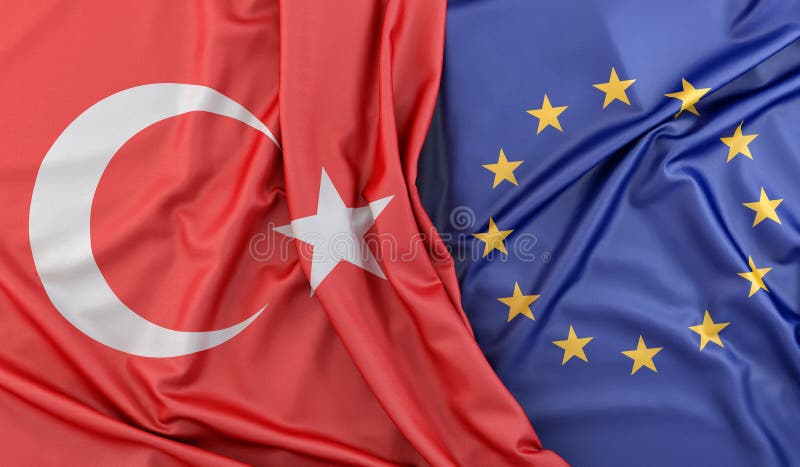 Ruffled Flags of Turkey and European Union. 3D Rendering Stock ...