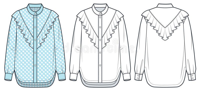 Ruffled Shirt Technical Fashion Illustration. Blouse Fashion Flat ...