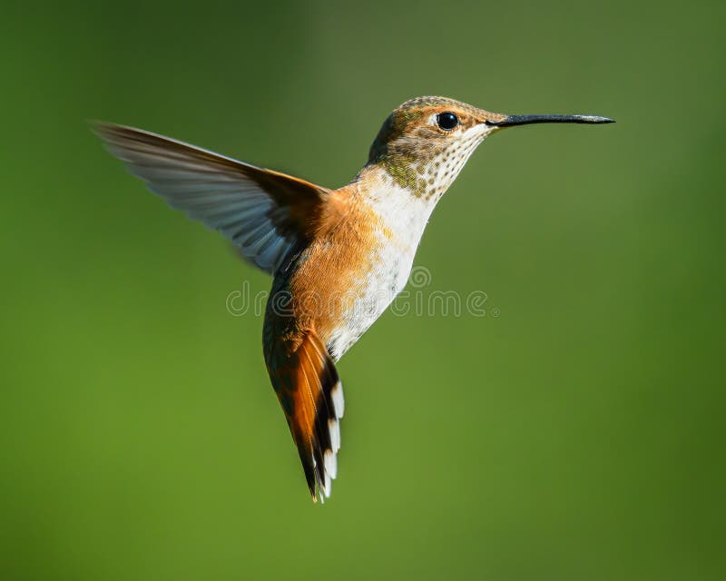 Rufous Hummingbird in Profile with Wings Back Stock Photo - Image of ...