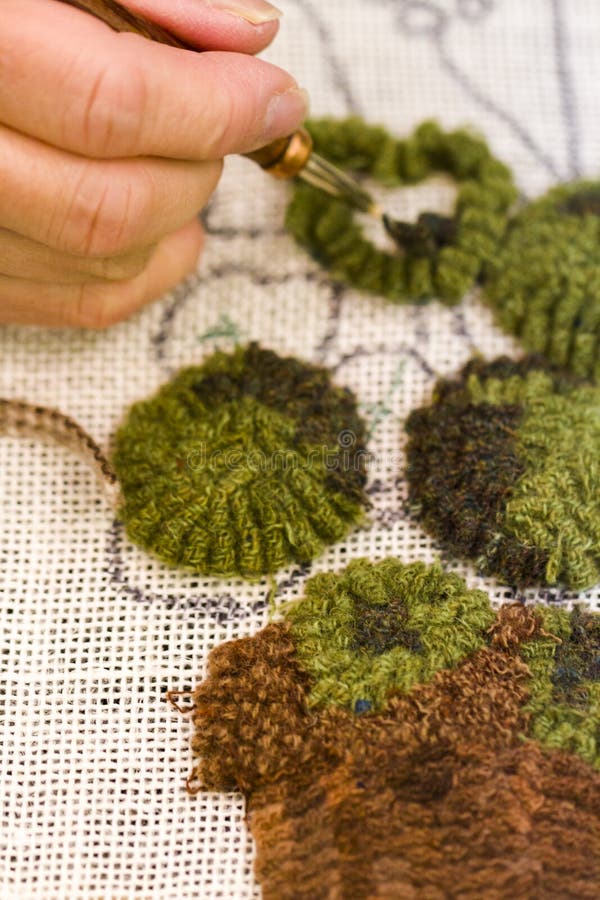 Rug hooking stock photo. Image of burlap, work, green - 29320282