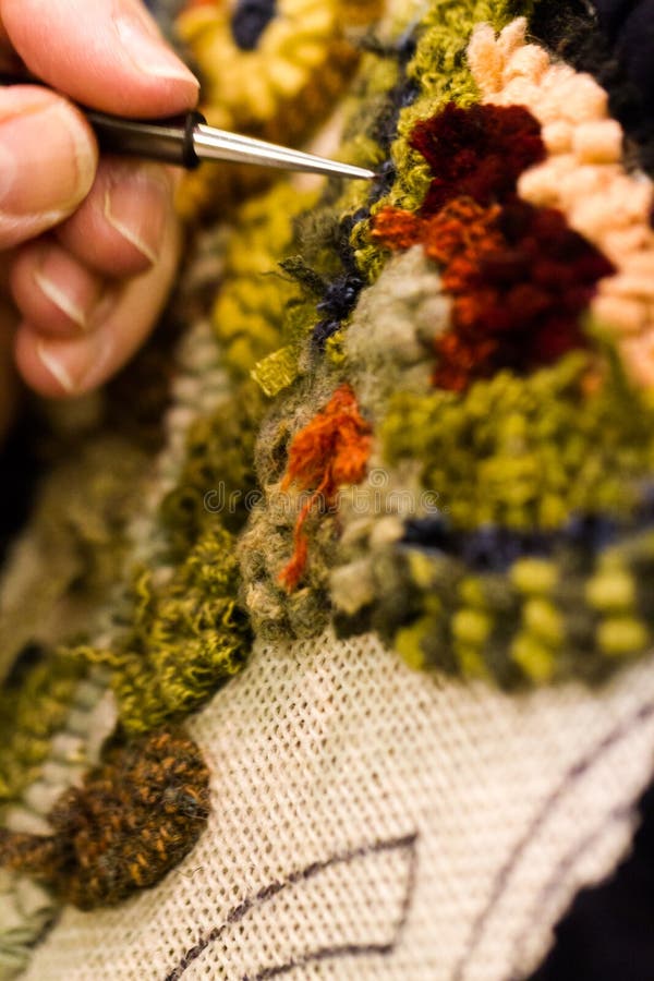 Rug hooking stock image. Image of material, burlap, hooking - 287761769