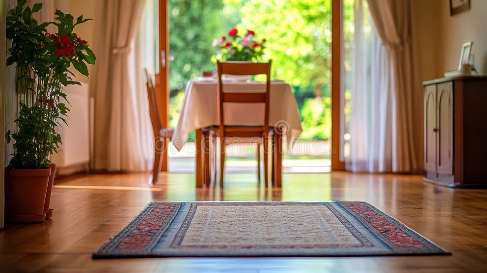 A Rug Lies on the Floor, Positioned in Front of a Table, Creating a ...
