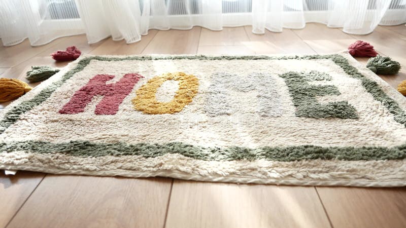 A Rug with the Word Home Written on it is on the Floor in a Hallway ...