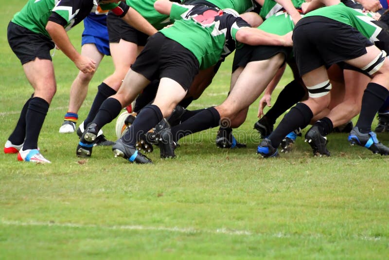 Rugby-Team Auf Dem Feld Und Sportspiel Mit Herren-Athleten Laufen Und ...