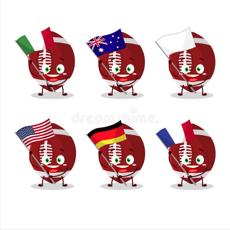 Rugby Ball Cartoon Character Bring the Flags of Various Countries Stock ...