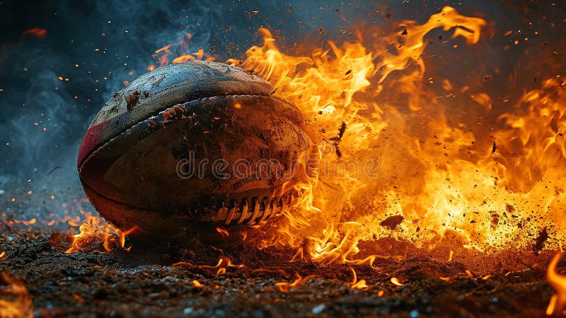 Rugby ball in fire stock illustration. Illustration of match - 301667208