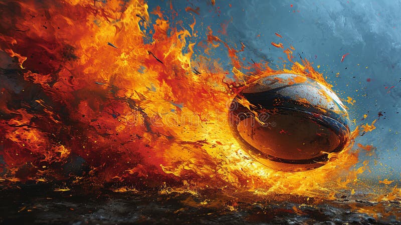 Rugby ball in fire stock illustration. Illustration of background ...
