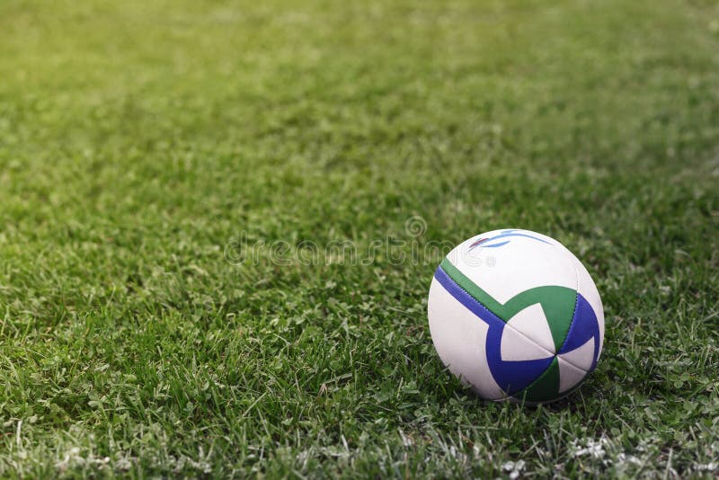 Rugby Ball on Green Field - Rugby Stadium. Rugby Pitch Editorial ...