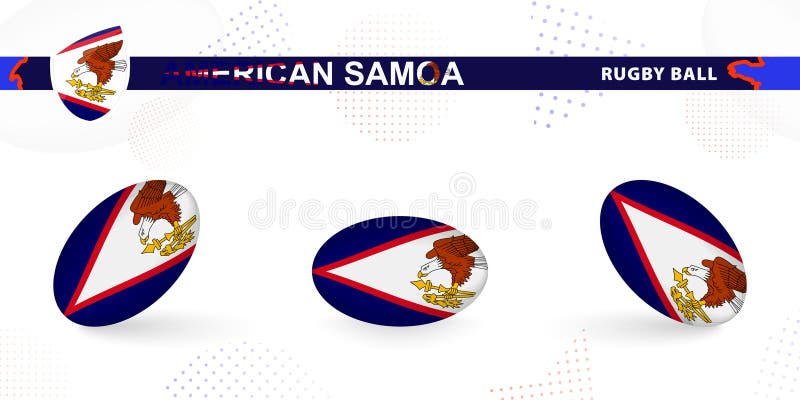 Rugby Ball Set with the Flag of American Samoa in Various Angles on ...