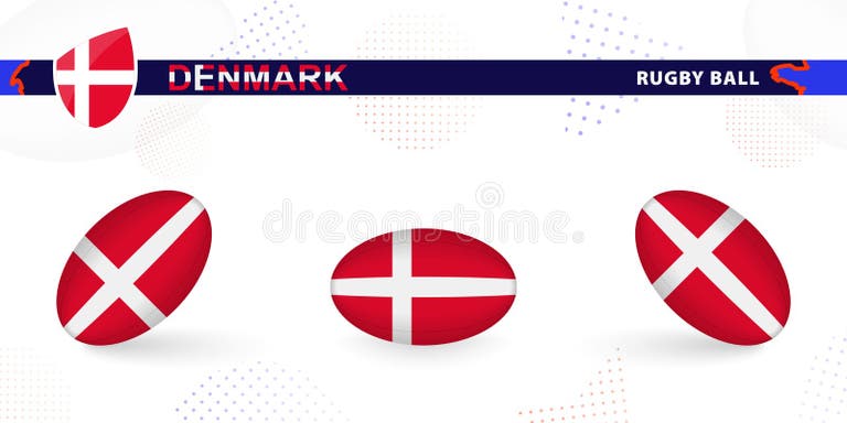 Rugby Ball Set with the Flag of Denmark in Various Angles on Abstract ...