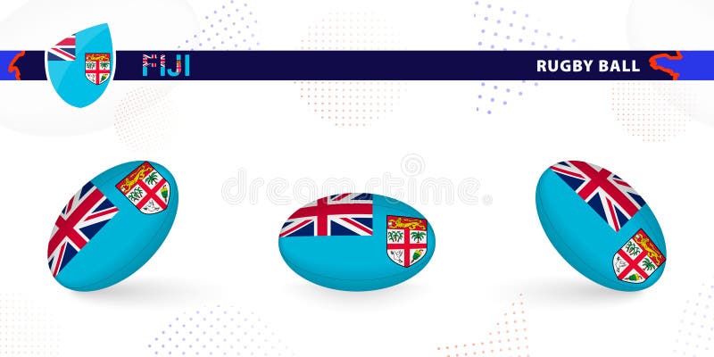 Rugby Ball Set with the Flag of Fiji in Various Angles on Abstract ...