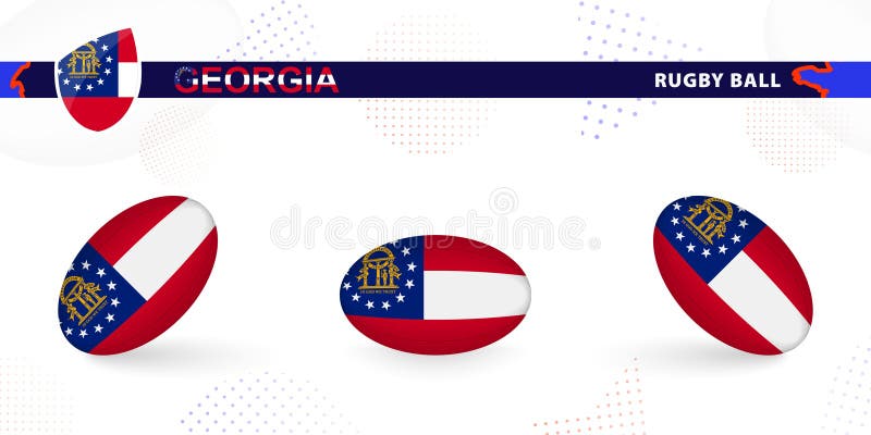 Rugby Ball Set with the Flag of Georgia in Various Angles on Abstract ...