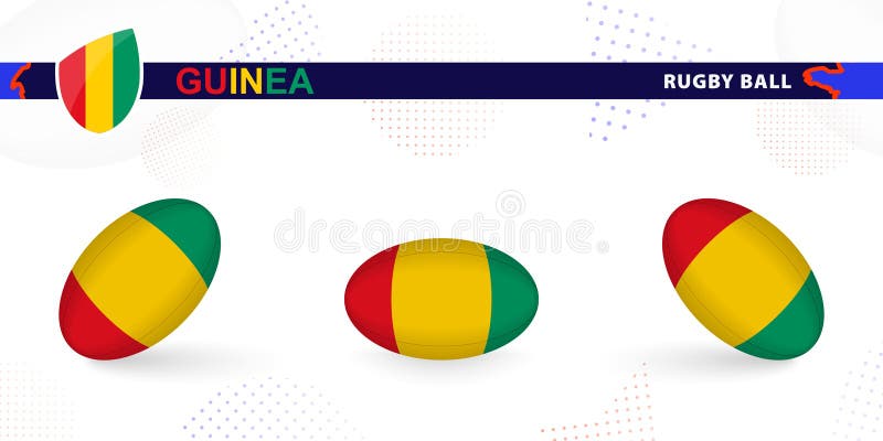 Rugby Ball Set with the Flag of Guinea in Various Angles on Abstract ...