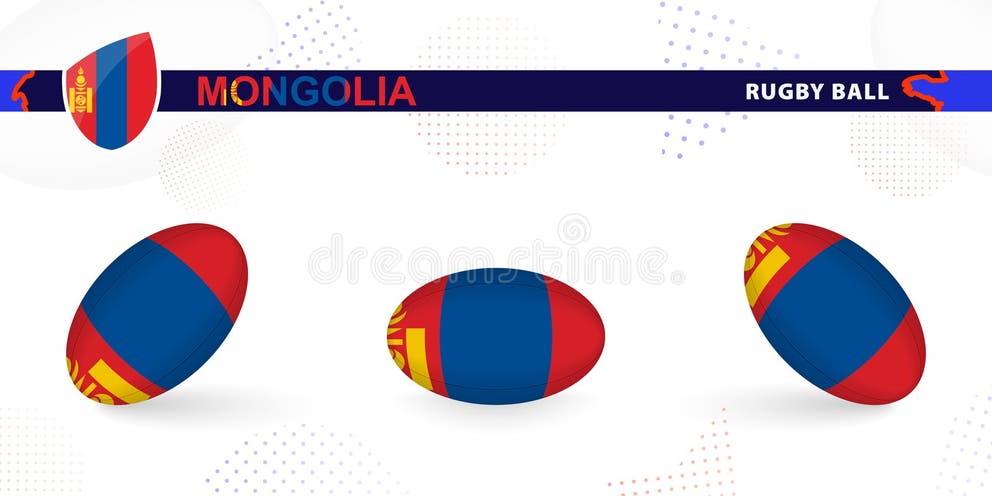 Rugby Ball Set with the Flag of Mongolia in Various Angles on Abstract ...