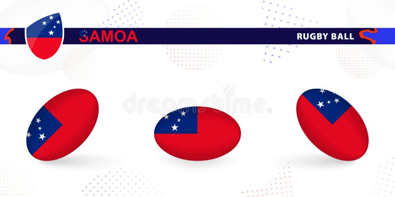 Rugby Ball Set with the Flag of Samoa in Various Angles on Abstract ...