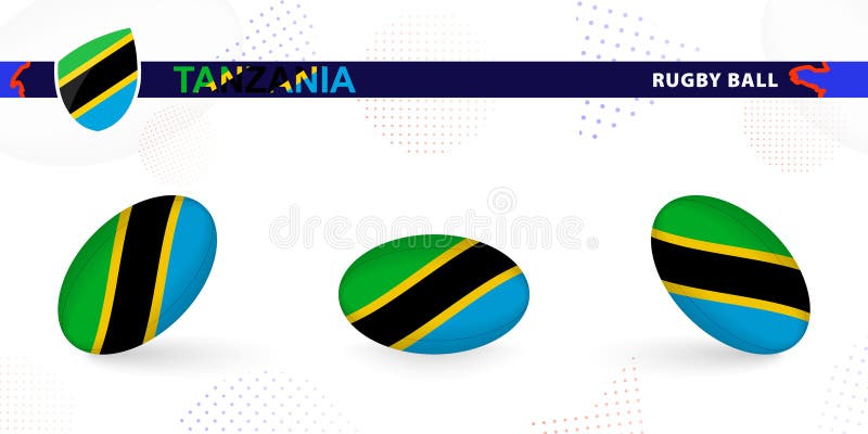 Rugby Ball Set with the Flag of Tanzania in Various Angles on Abstract ...