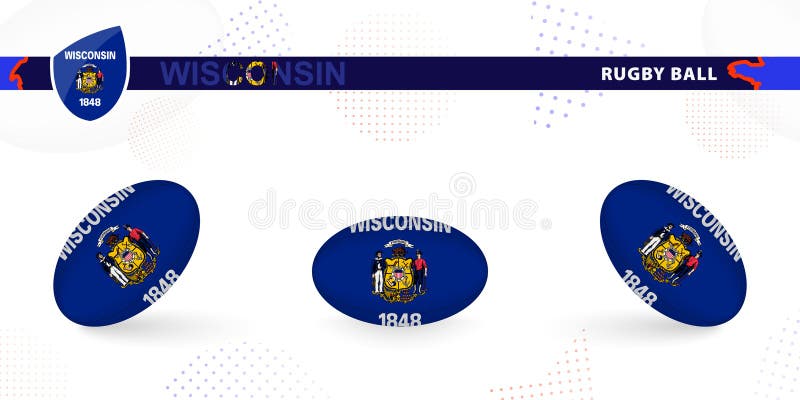 Rugby Ball Set with the Flag of Wisconsin in Various Angles on Abstract ...