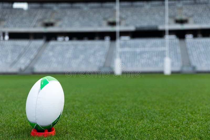 Rugby Ball on a Stand in Stadium Stock Photo - Image of modern ...