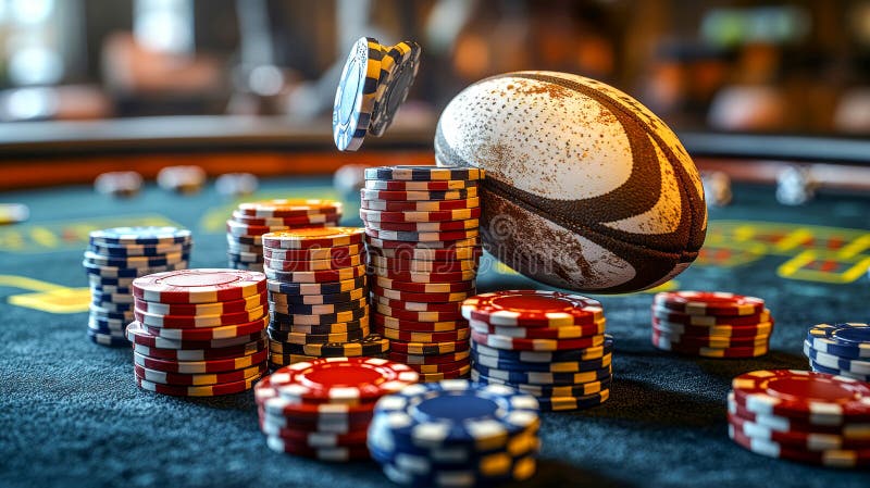 A Rugby Ball is Thrown Onto a Poker Table, Knocking Down Stacks of ...