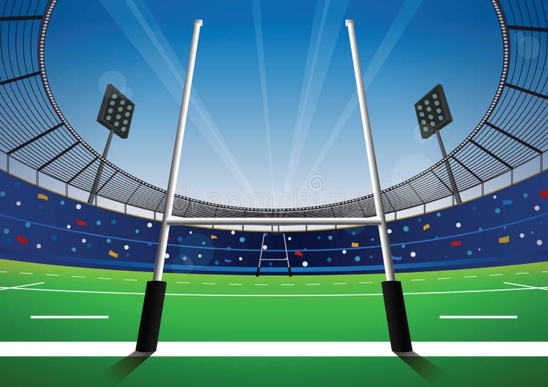 Rugby Field with Bright Stadium. Stock Vector - Illustration of ...