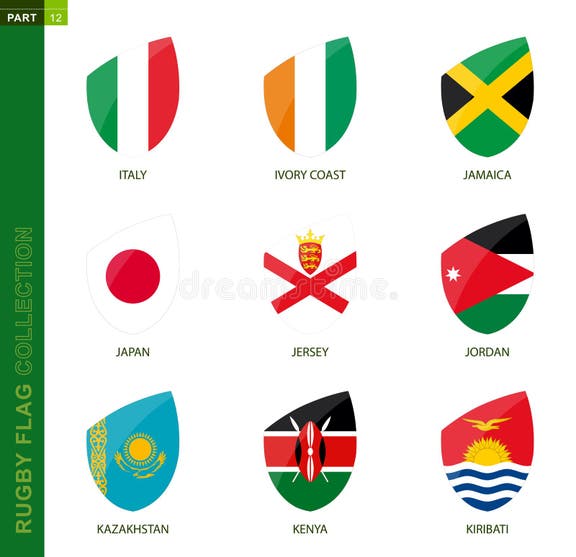 Rugby Flag Collection. Rugby Icon with Flag of 9 Countries Stock Vector ...