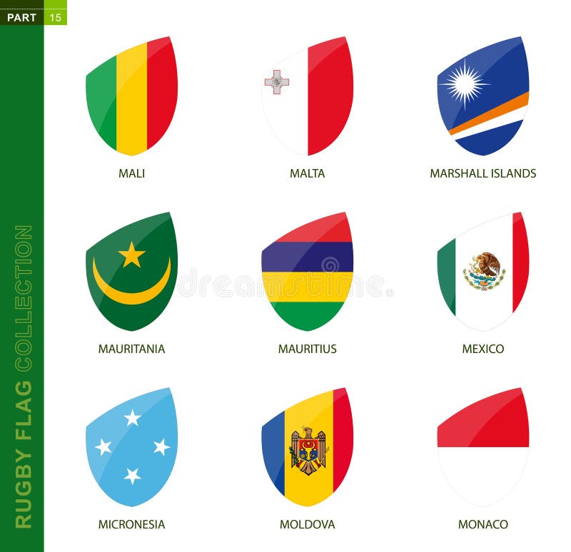 Rugby Flag Collection. Rugby Icon with Flag of 9 Countries Stock Vector ...