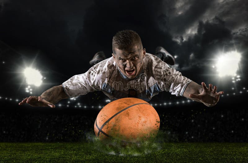 Rugby Player in Action on Stadium Background Stock Image - Image of ...