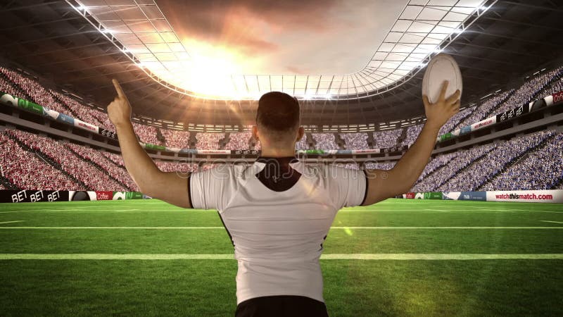 Rugby Player Celebrating with the Ball Stock Video - Video of huge ...
