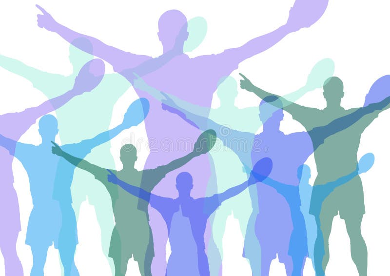 Rugby Player Celebrating Silhouettes in Range of Blues and Purples with ...