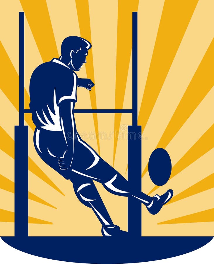 Rugby Player Kicking at Goal Post Stock Illustration - Illustration of ...