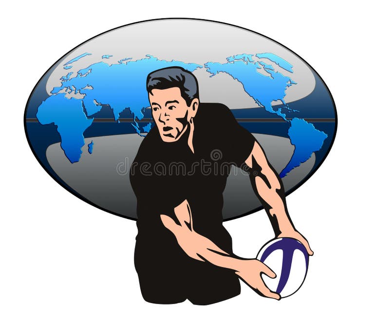 Rugby player passing ball stock illustration. Illustration of retro ...