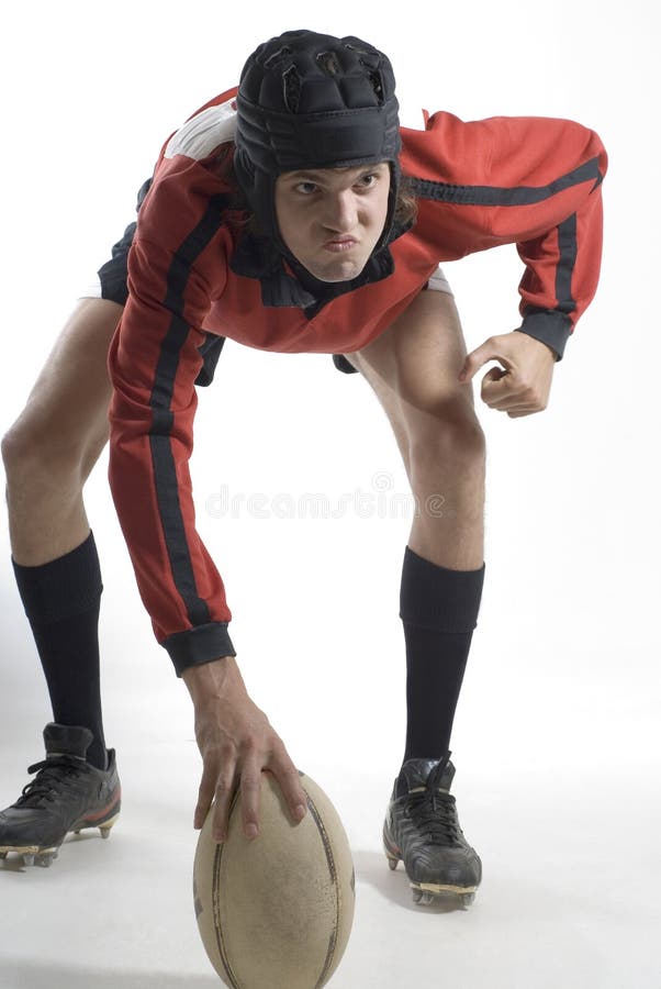 Rugby Player Posing with a Football - Vertical Stock Image - Image of ...