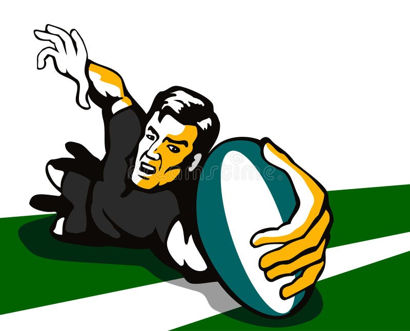 Rugby player scoring a try stock illustration. Illustration of retro ...